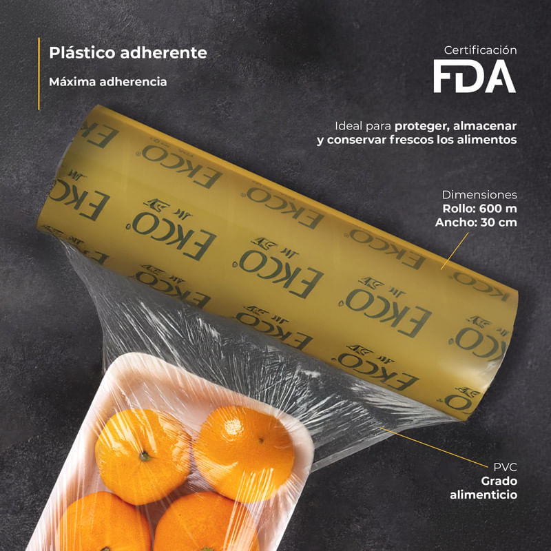 Plástico Adherente Ekco de Grado Alimenticio de 600 m x 30 cm